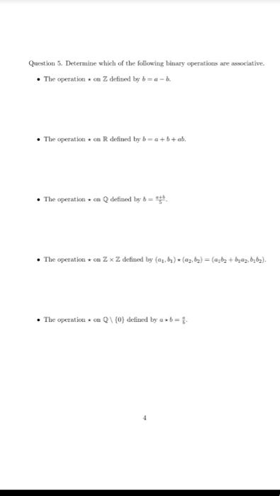 solved determine which of the following binary operations