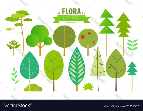 Set Trees Flat Icons Royalty Free Vector Image