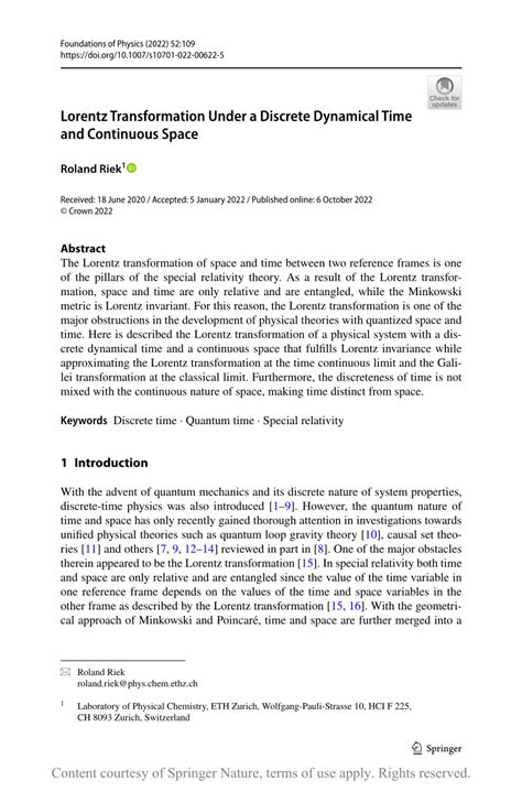 Pdf Lorentz Transformation Under A Discrete Dynamical Time And