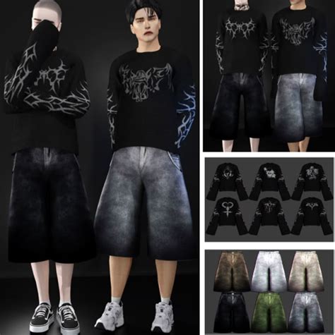Sweater Goth Baggy Jorts Sims 4 Male Clothes Sims 4 Men Clothing Sims