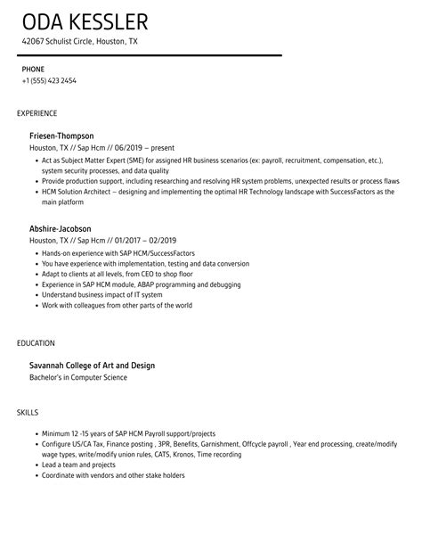 Sap Hcm Resume Samples Velvet Jobs