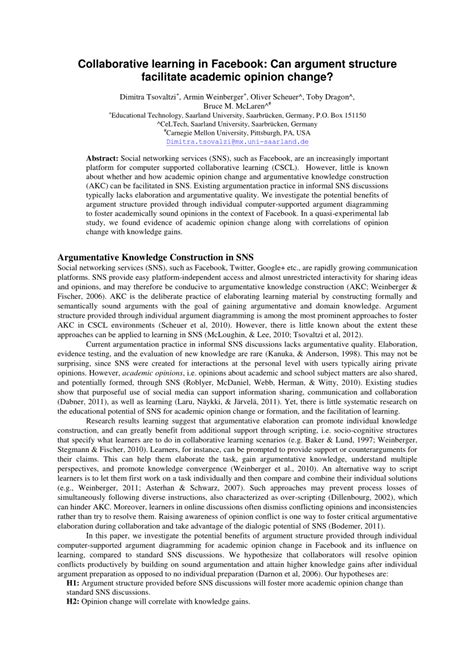 Pdf Collaborative Learning In Facebook Can Argument Structure Facilitate Academic Opinion