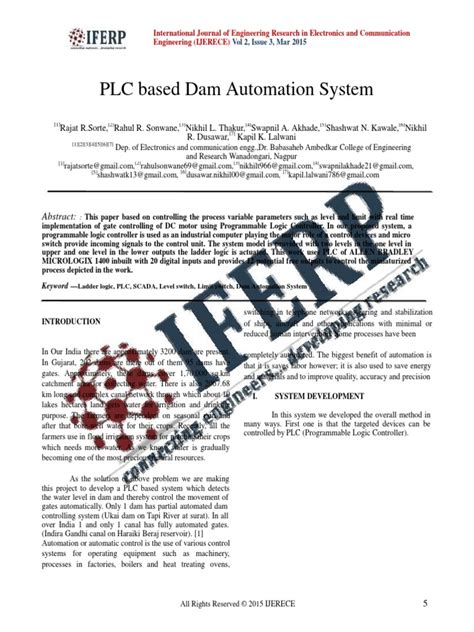 Plc Based Dam Automation System Pdf Programmable Logic Controller Automation