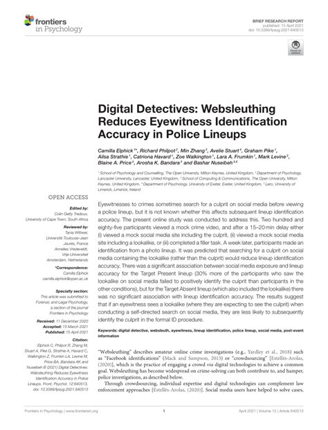 Pdf Digital Detectives Websleuthing Reduces Eyewitness Identification Accuracy In Police Lineups