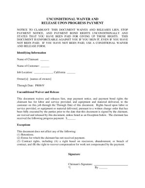 Fillable Online RE10045 Unconditional Waiver And Release Upon Progress