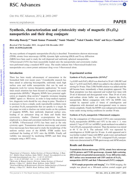 Pdf Synthesis Characterization And Cytotoxicity Study Of Magnetic