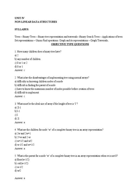 Unit Iv Non Linear Data Structures Syllabus Pdf Graph Theory Theoretical Computer Science