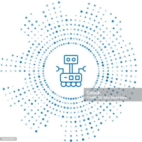 흰색 배경에 격리 된 파란색 선 로봇 아이콘 인공 지능 기계 학습 클라우드 컴퓨팅 추상 원 임의점 벡터 3차원 형태에 대한 스톡 벡터 아트 및 기타 이미지 Istock