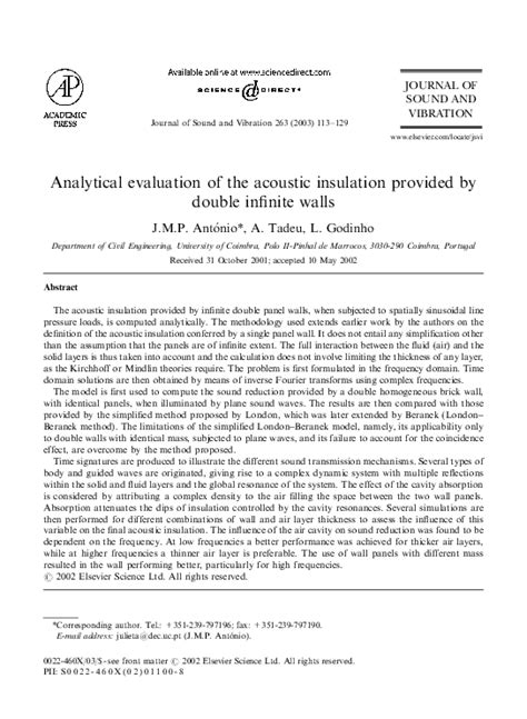Pdf Analytical Evaluation Of The Acoustic Insulation Provided By