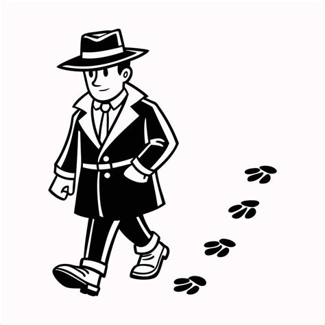 Caricatura De Un Detective Que Investiga Siguiendo Las Huellas 47231047