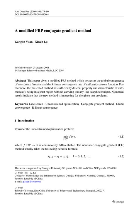 Pdf A Modified Prp Conjugate Gradient Method