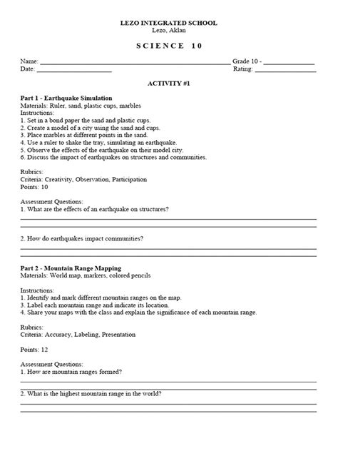Science 10 Activity 1 Pdf