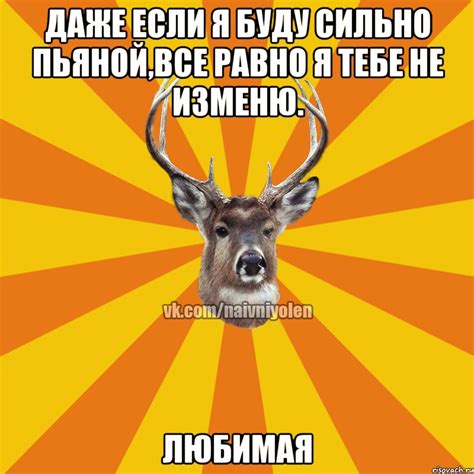 Даже если я буду сильно пьянойВсе равно я тебе не изменю Любимая Мем Наивный Олень вк