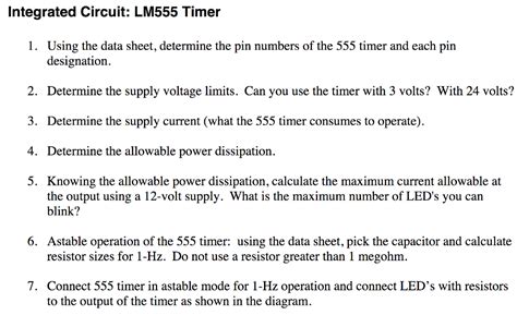 Solved Integrated Circuit LM555 Timer 1 Using The Data Chegg Com