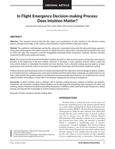 Pdf In Flight Emergency Decision Making Process Does Intuition Matter