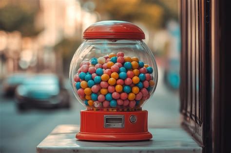 Chewing Gum Vending Machine With Colorful Gum Balls Visible Through The