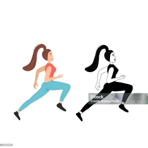 흰색 배경에 고립 된 실행 소녀 여성 단거리 선수의 실루엣 움직이는 주자 마라톤을 준비합니다 조깅 플랫 스타일의 스포츠 우먼
