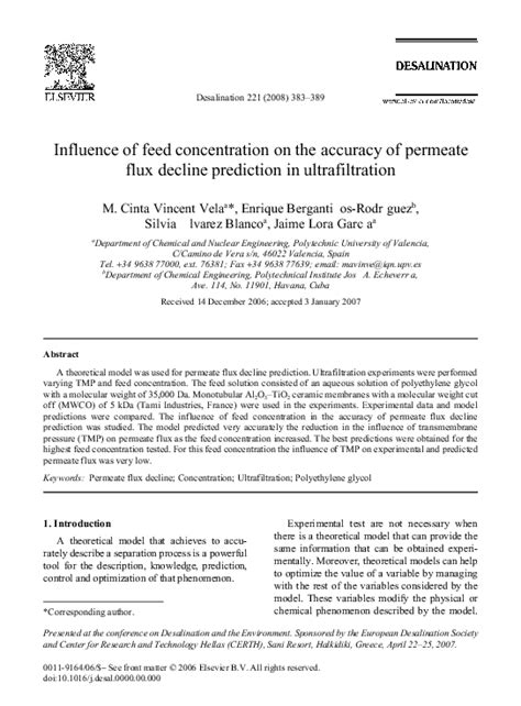 Pdf Influence Of Feed Concentration On The Accuracy Of Permeate Flux