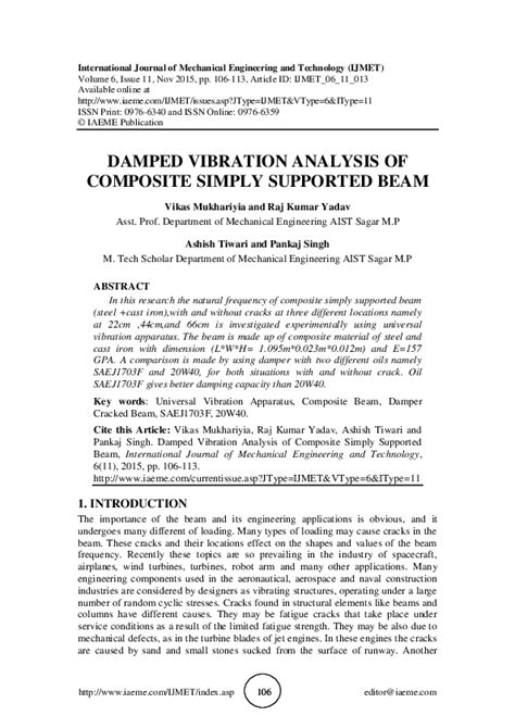 Pdf Damped Vibration Analysis Of Composite Simply Supported Beam