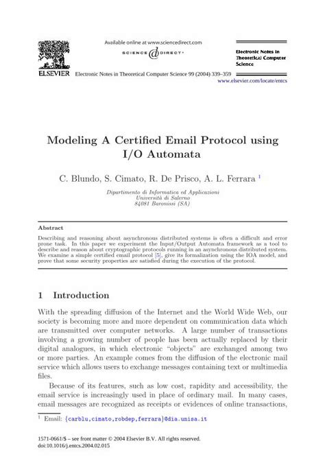 Pdf Modeling A Certified Email Protocol Using Io Automata Dokumentips