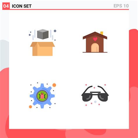 User Interface Pack Of 4 Basic Flat Icons Of Box Setting Bug Home
