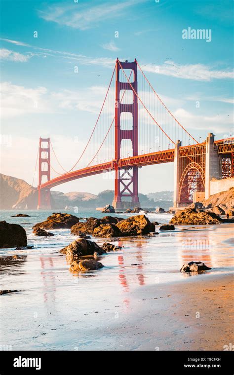 Classic Panoramic View Of Famous Golden Gate Bridge Seen From Scenic