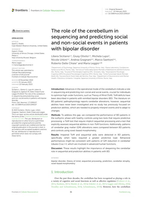 Pdf The Role Of The Cerebellum In Sequencing And Predicting Social