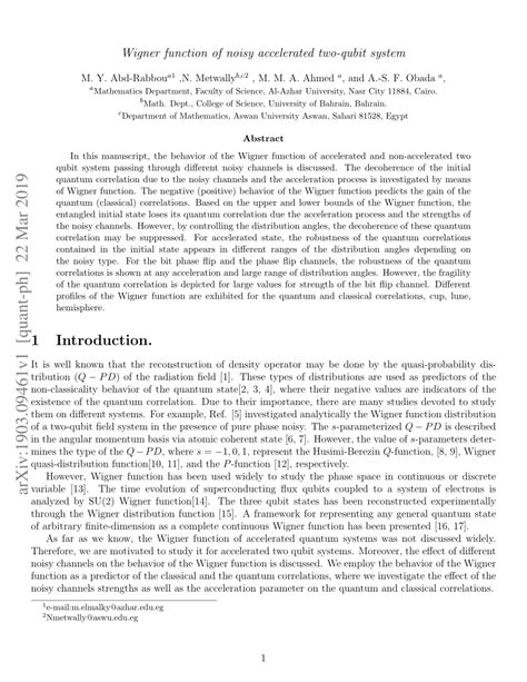 Pdf Wigner Function Of Noisy Accelerated Two Qubit System