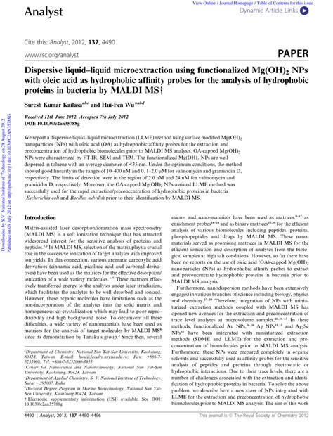 Pdf Dispersive Liquidliquid Microextraction Using Functionalized Mgoh2 Nps With Oleic Acid
