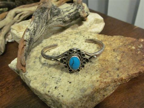 925 Sterl Silver Native American Navajo Turquoise Flo Gem