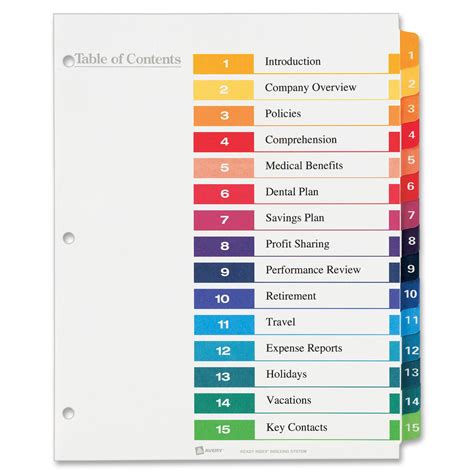 Avery® Ready Index R 15 Tab Binder Dividers Customizable Table Of