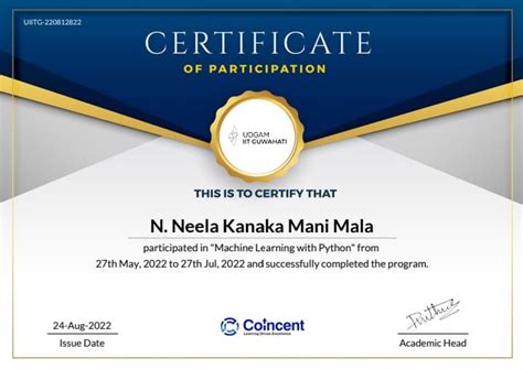 completed machine learning with coincent ai course neelakanaka