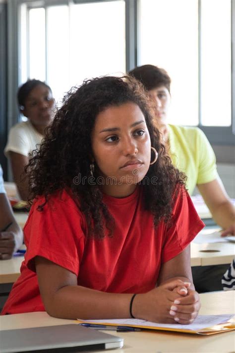 Vertical Portrait Of Female Black College Students In Classroom