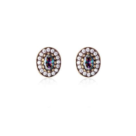 Ayar Gümüş Otantik Mistik Topaz Oval Taş Küpe
