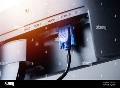 Blue Vga Video Graphics Array Connector And Cable Used To Transfer