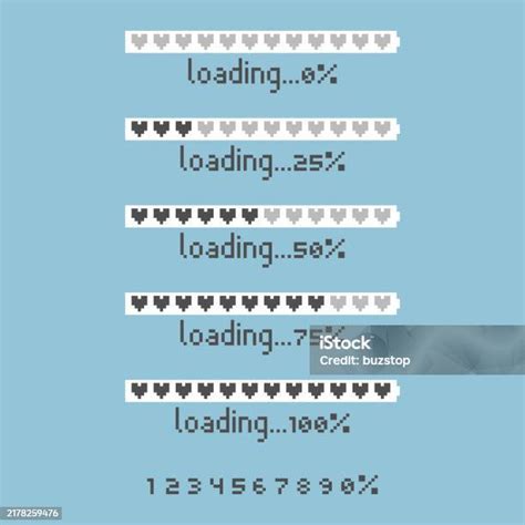 Collection Set Of Retro Game 8bit Pixel Art Loading Process Progress Counter Bar Computer