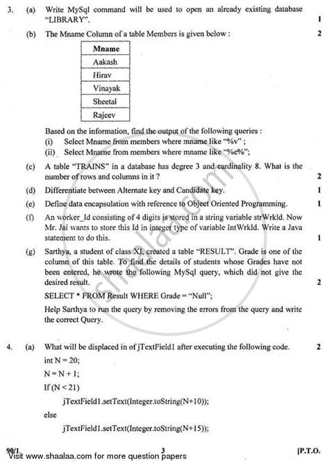 Informatics Practices 2010 2011 Commerce English Medium Class 12 Set
