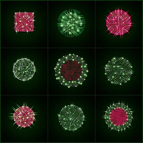 Premium Vector Set Of Vector Technology Cpu Designs With Square And Circular Luminescent