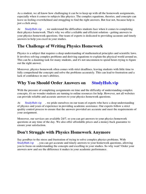 Answers To Physics Homework Questions Pdf Homework Physics