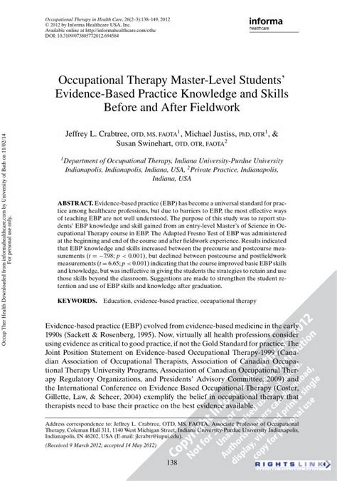 Pdf Occupational Therapy Master Level Students Evidence Based