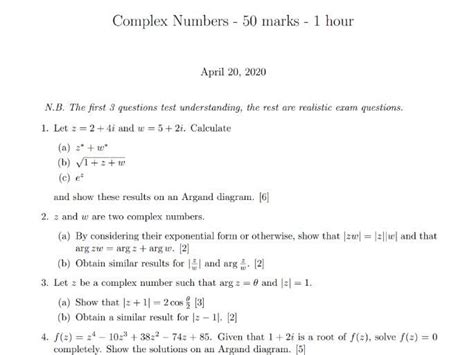 Complex Numbers Test Edexcel A Level Teaching Resources