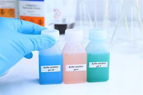 buffer solution in glass chemical in the laboratory and industry stock