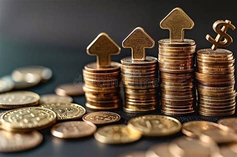 Dollar Sign Increasing On Growing Stacks Of Coins Representing Economic