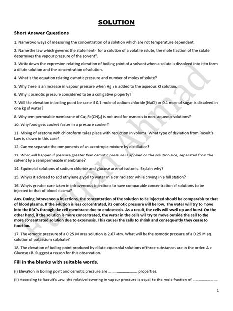 Solution Assignment Pdf Mole Unit Concentration