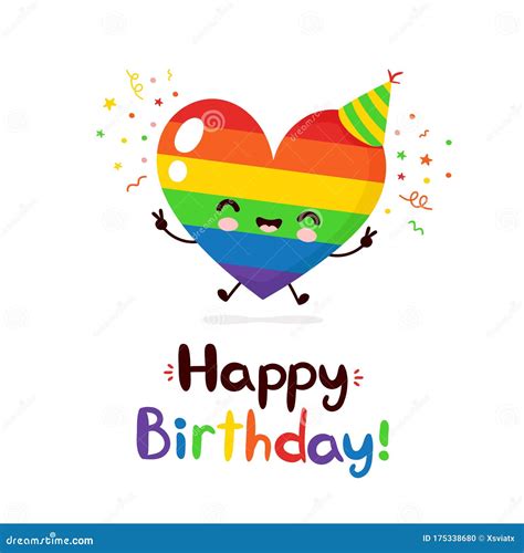 Cute Happy Smiling Rainbow Heart Character Happy Birthday Cardvector