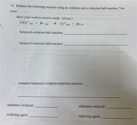 Solved Balance The Following Reaction Using An Oxidation Chegg