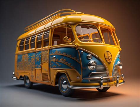 Premium Ai Image Miniature Bus With Old Model With Yellow Color