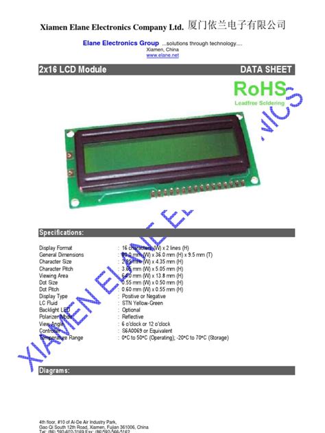 Datasheet 2x16 Lcd Module Pdf Liquid Crystal Display Electricity