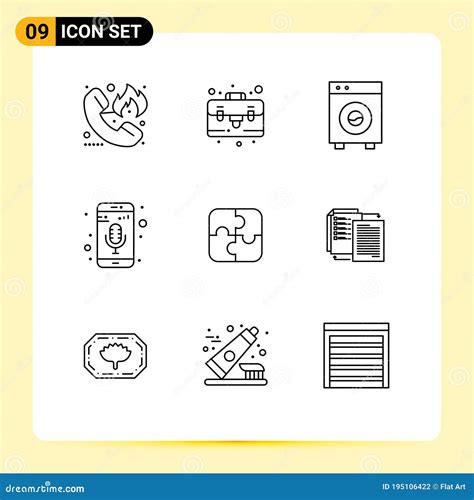 Group Of 9 Modern Outlines Set For Puzzle Music Recorder Automation Mobile Mic Machine Stock