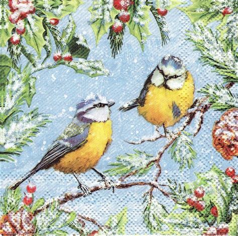 Serwetka MAŁA 25x25cm decoupage Ptaki sikorki zima 11315867309